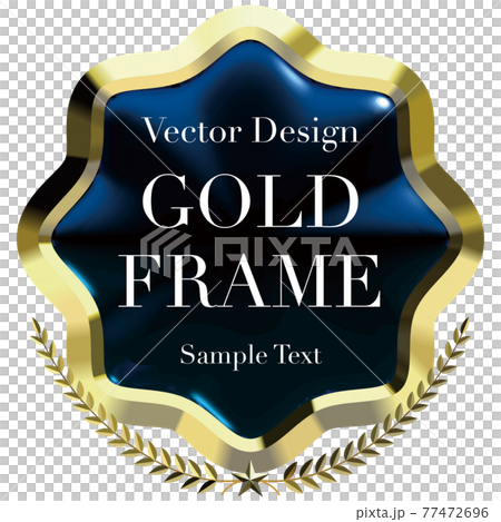 Frame jagged octagon laurel gold emblem blue... - Stock Illustration ...