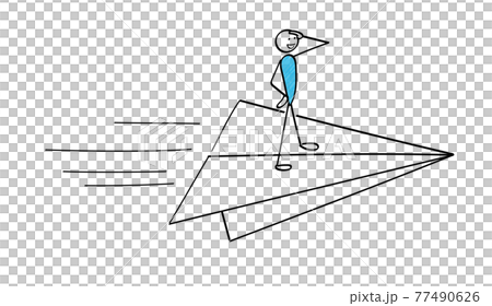 Stickman fly on a paper plane - Stock Illustration [77490626] - PIXTA