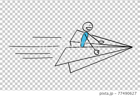 Stickman fly on a paper plane - Stock Illustration [77490627] - PIXTA