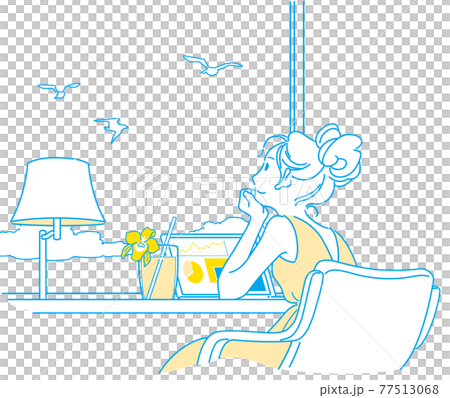 Worcation A woman who works relaxedly while... - Stock Illustration ...