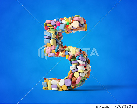 different pills stack in shape of number 5. 3D...のイラスト素材 [77688808] - PIXTA