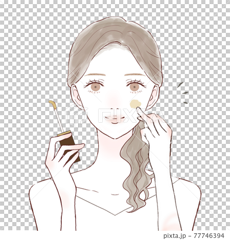 A woman applying a concealer to her face - Stock Illustration [77746394 ...