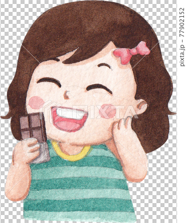 Cute character eating chocolate watercolor - Stock Illustration ...