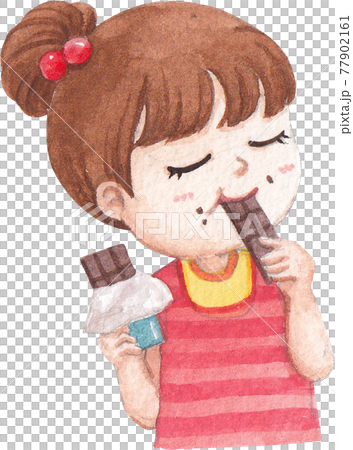 Cute character eating chocolate watercolor - Stock Illustration ...