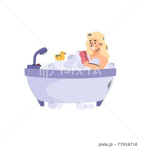 Girl taking a bath in bathtub full of foam,...のイラスト素材 [77938716] - PIXTA