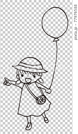 Illustration line drawing of a girl frolicking... - Stock Illustration ...