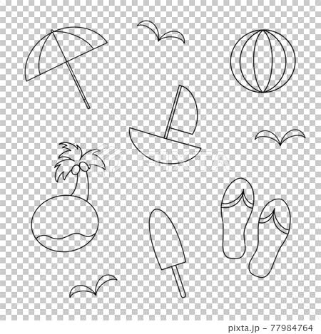 Beach item line drawing - Stock Illustration [77984764] - PIXTA