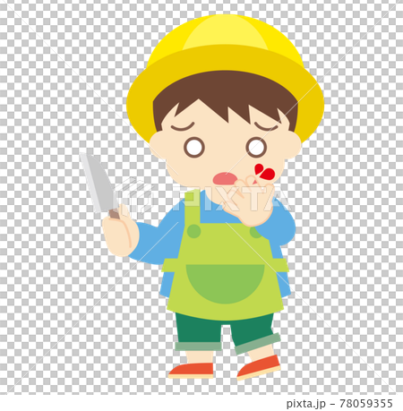 A boy who cut his finger with a kitchen knife... - Stock Illustration ...