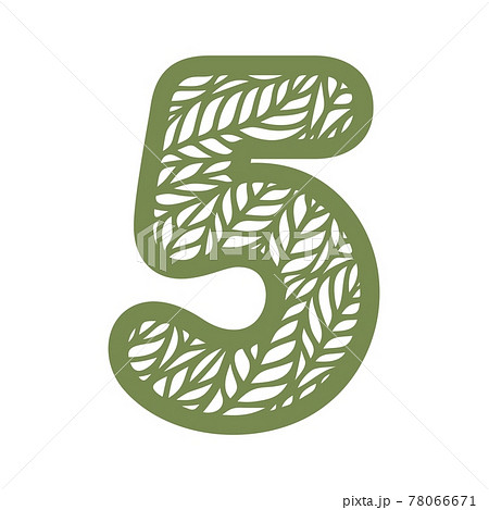 Number 5 (five) with leaf pattern. Spring or...のイラスト素材 [78066671] - PIXTA