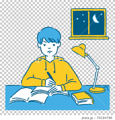 Boy studying at night - Stock Illustration [78184786] - PIXTA