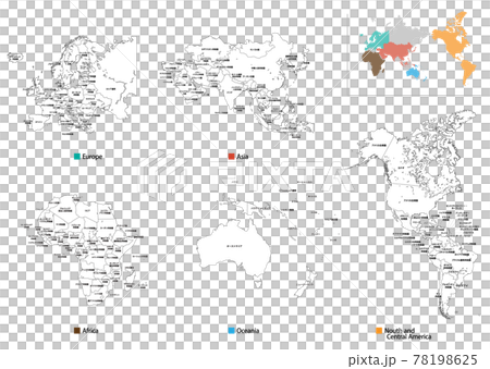 Blank map-5 regions set in the world-with... - Stock Illustration ...