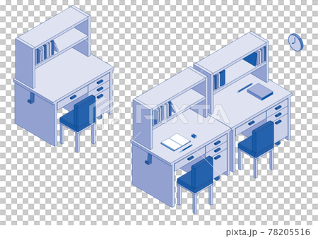 Isometric study desk set blue - Stock Illustration [78205516] - PIXTA