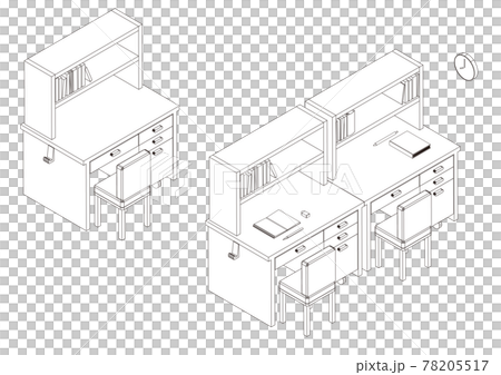desk, isometric, bookcases - Stock Illustration [78205517] - PIXTA