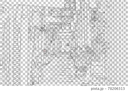 Alley line drawing of drinking street - Stock Illustration [78206313 ...