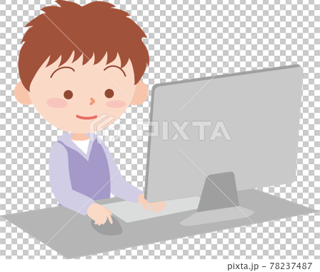 Boy operating a computer - Stock Illustration [78237487] - PIXTA