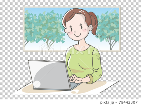 Worcation image-Women working in telework - Stock Illustration ...