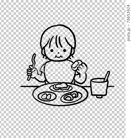 Illustration of a child eating baby food Line... - Stock Illustration ...