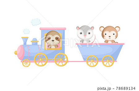 Cute cartoon blue train with sloth driver and...のイラスト素材 [78689134] - PIXTA