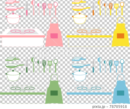 IH cooking heater and cooking utensils (4 colors) - Stock Illustration ...