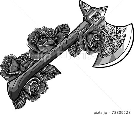 vector illustration of axe with roses designのイラスト素材 [78809528] - PIXTA
