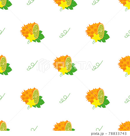 Seamless pattern with fresh yellow kiwano fruit...のイラスト素材 [78833743 ...