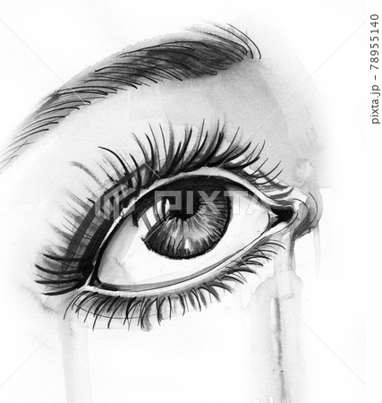 Beautiful crying eye with a tear. Ink and...のイラスト素材 [78955140] - PIXTA