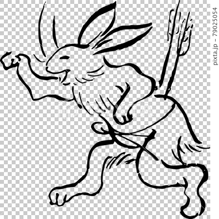 Choju-Giga: A cheerful rabbit carrying a bow... - Stock Illustration ...