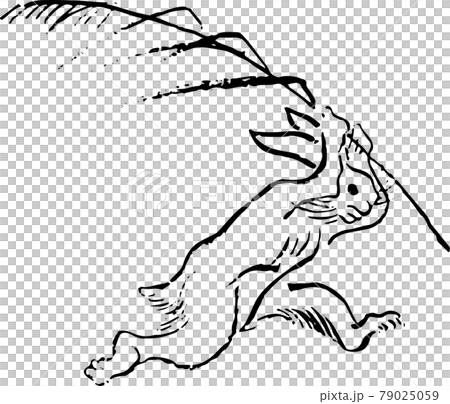Choju-Giga: Rabbit running with a bamboo sword... - Stock Illustration ...