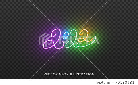 2022 neon numbers. Bright colorful script...のイラスト素材 [79130931] - PIXTA