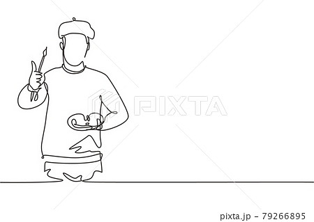 Single continuous line drawing artist painter...のイラスト素材 [79266895] - PIXTA