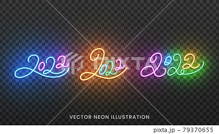2022 neon script numbers set. Bright lettering...のイラスト素材 [79370655] - PIXTA