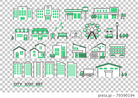 Simple and cute cityscape icon set / vector... - Stock Illustration ...