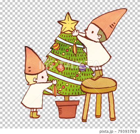 Illustration of a dwarf decorating a Christmas... - Stock Illustration ...