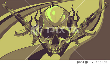 vector Skull with machine guns Kalashnikov AK-47.のイラスト素材 [79486266] - PIXTA