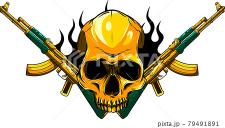vector Skull with machine guns Kalashnikov AK-47.のイラスト素材 [79491891] - PIXTA