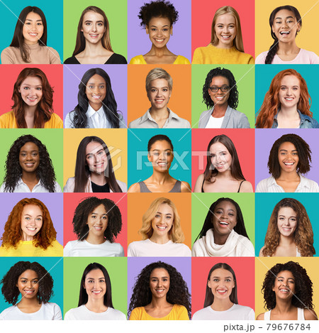 Beautiful young ladies smiling on colorful...の写真素材 [79676784] - PIXTA