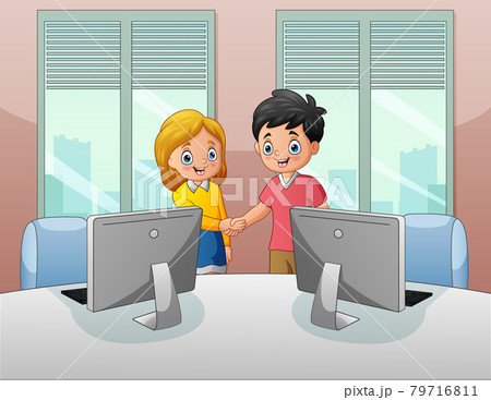Man and woman meet at work illustrationのイラスト素材 [79716811] - PIXTA