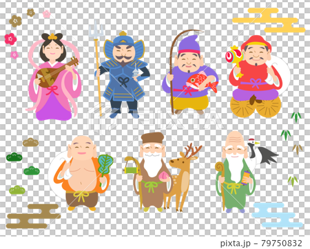 Seven Lucky Gods that bring good fortune - Stock Illustration [79750832 ...
