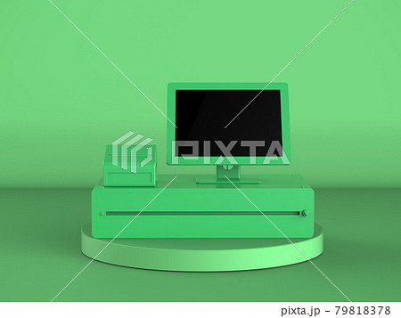 green cashier machine or cash register on green...のイラスト素材 [79818378 ...