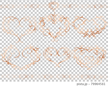 Line drawing arabesque heart illustration set - Stock Illustration ...