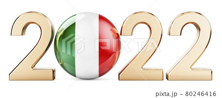2022 with Italian flag, 3D renderingのイラスト素材 [80246416] - PIXTA
