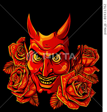 Evil face with red roses. Illustration vector...のイラスト素材 [80431762] - PIXTA