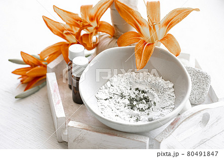Spa composition with powder face mask and natural oils. | materials ...