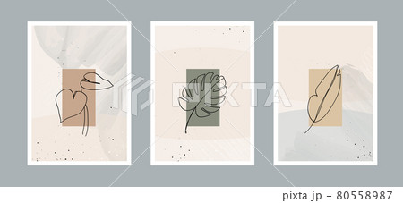 Modern abstract leaves line art background with...のイラスト素材 [80558987 ...