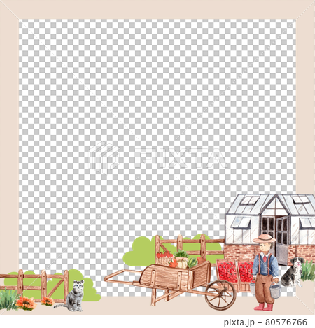 Organic agriculture farm frame watercolor - Stock Illustration ...