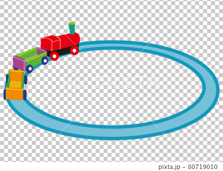 Colorful toy trains and light blue railroad tracks - Stock Illustration ...
