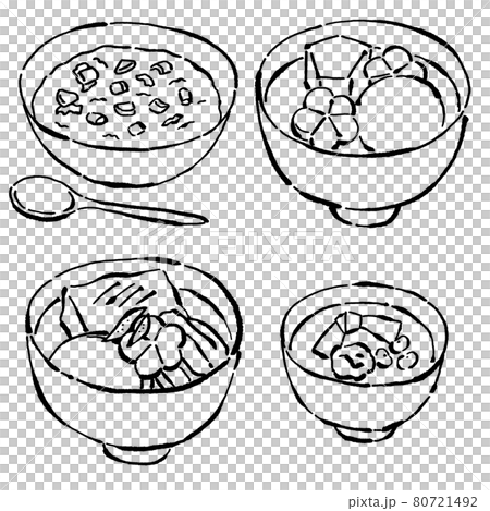 Sumi-e style New Year's dishes: Zoni,... - Stock Illustration [80721492 ...
