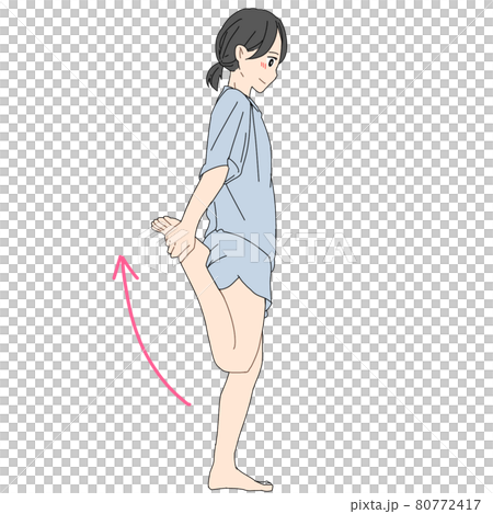 A woman stretching her right front thigh... - Stock Illustration ...