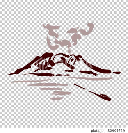 Monochrome illustration of a volcano (Sakurajima) - Stock Illustration ...