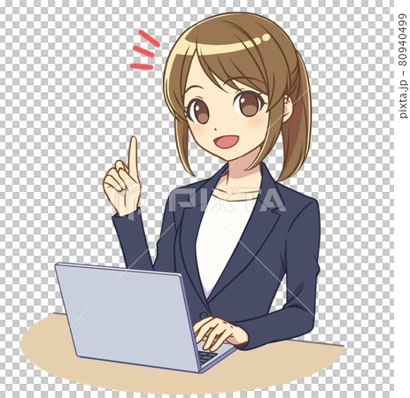A woman in a suit operating a computer pointing - Stock Illustration ...